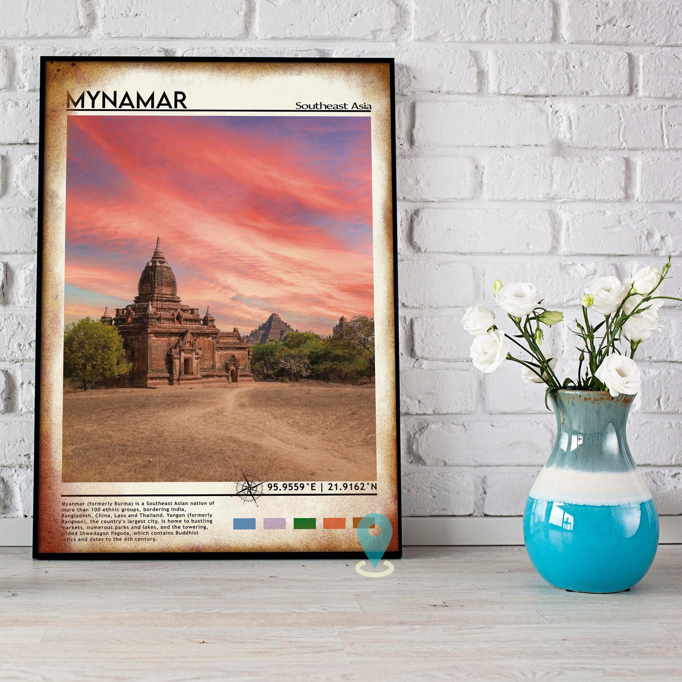 Myanmar Print Vintage Poster Myanmar Art Myanmar Poster - Etsy