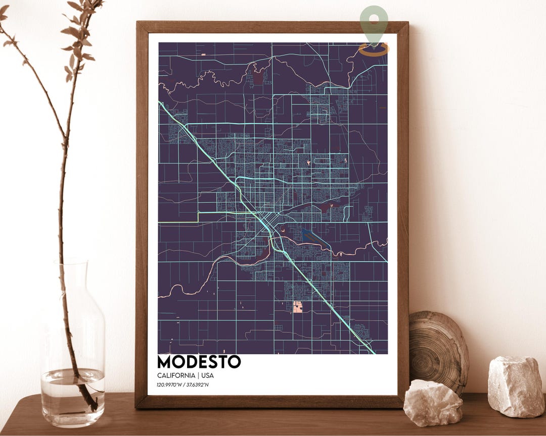 Modesto Map, Modesto Map Print, Modesto Printpersonalized Map, Modesto ...