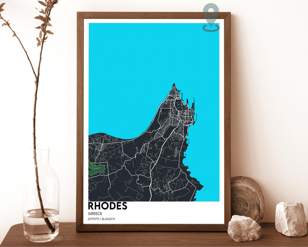 Rhodes Map, Rhodes Map Print, Rhodes Personalized Map, Rhodes City ...