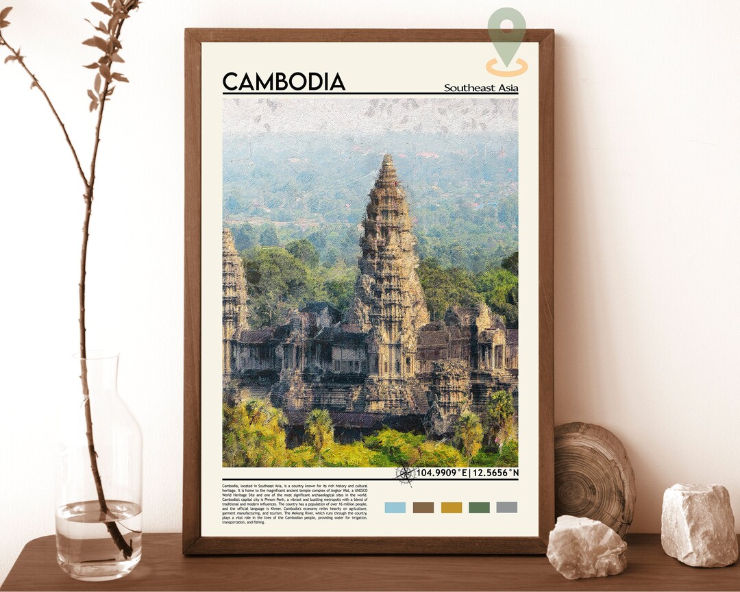 Cambodia Print, Vintage Poster, Cambodia Wall Art, Cambodia Poster ...