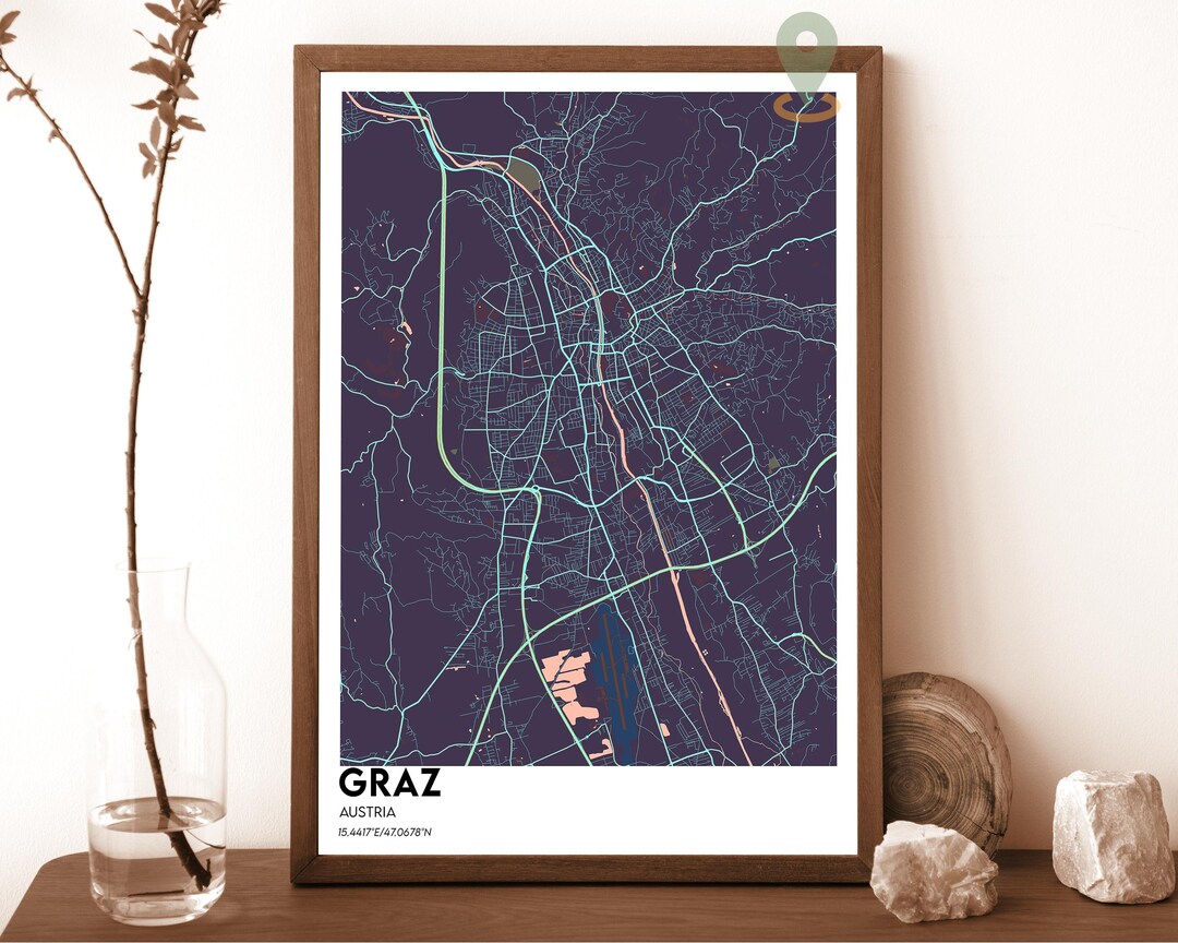 Graz Map, Graz Map Print, Graz Personalized Map, Graz Wall Art, Graz ...