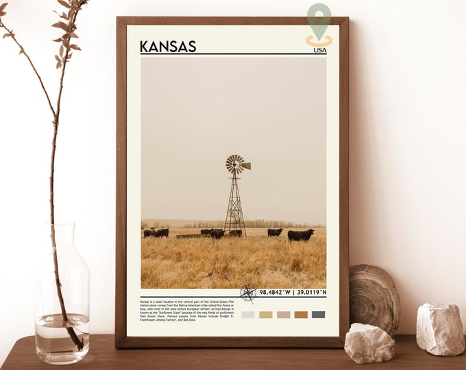 Kansas Poster, State Design Kansas Print / Picture / Hand Drawn Art ...