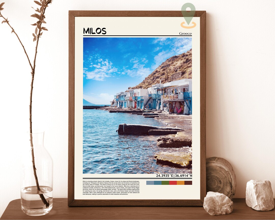 Milos Map, Milos Map Print, Milos Wall Art, Milos Travel Poster, Milos ...