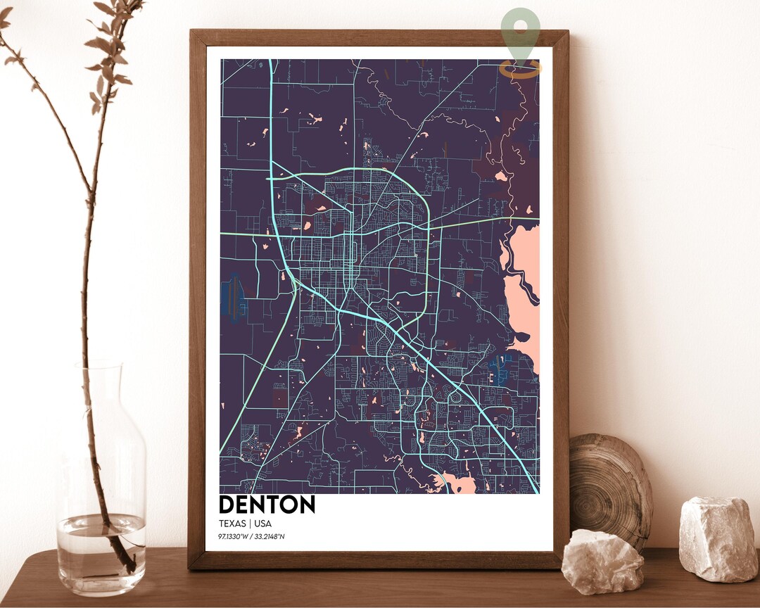 Denton Map, Denton Map Print, Denton Printpersonalized Map, Denton Wall ...