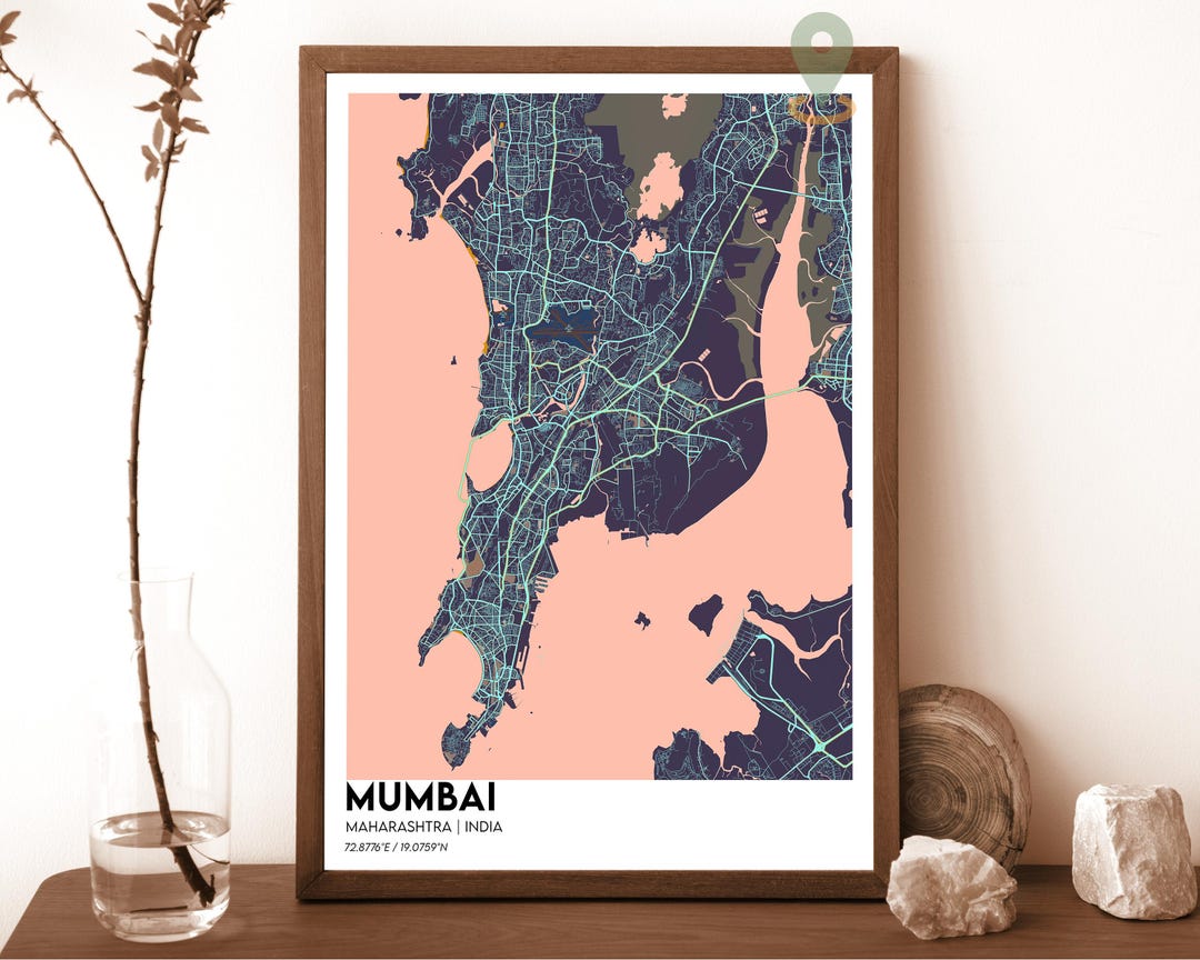 Mumbai Map, Mumbai Map Print, Mumbai Wall Art, Mumbai Travel Poster ...
