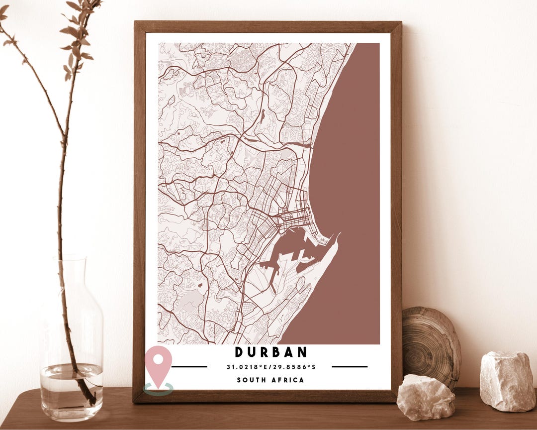 Durban Map , Durban Map Print, Durban Personalized Map Art, Durban Wall ...