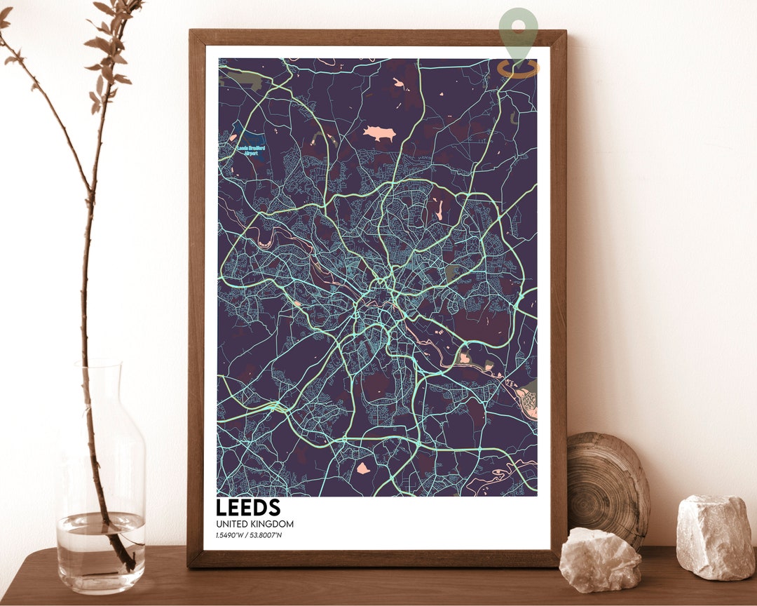 Leeds Map , Leeds Map Print, Leeds City Map, Leeds Wall Art, Leeds ...