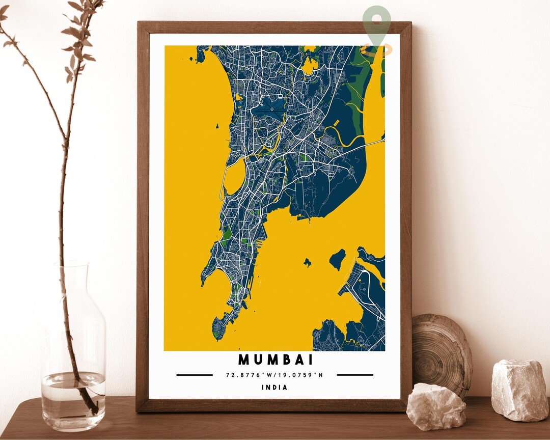 Mapa de Mumbai, impresión de mapas de Mumbai, arte mural de Mumbai ...