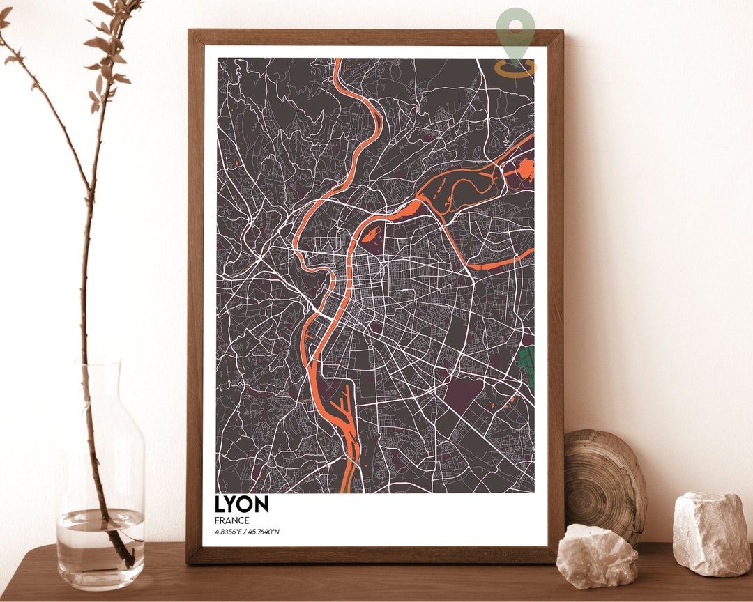 Lyon Map , Lyon Map Print, Lyon city Map, Lyon Wall Art, Lyon Travel ...