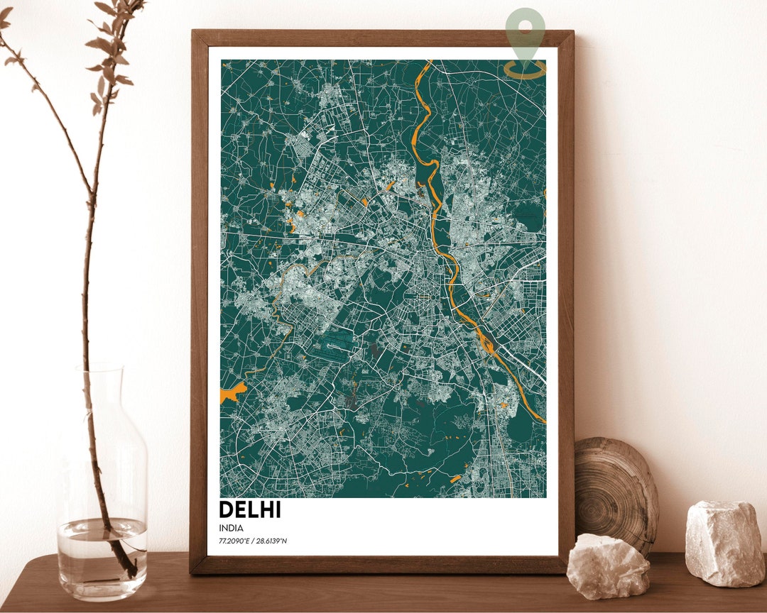 Delhi Map, Delhi Map Print, Delhi Personalized Map, Delhi Wall Art ...