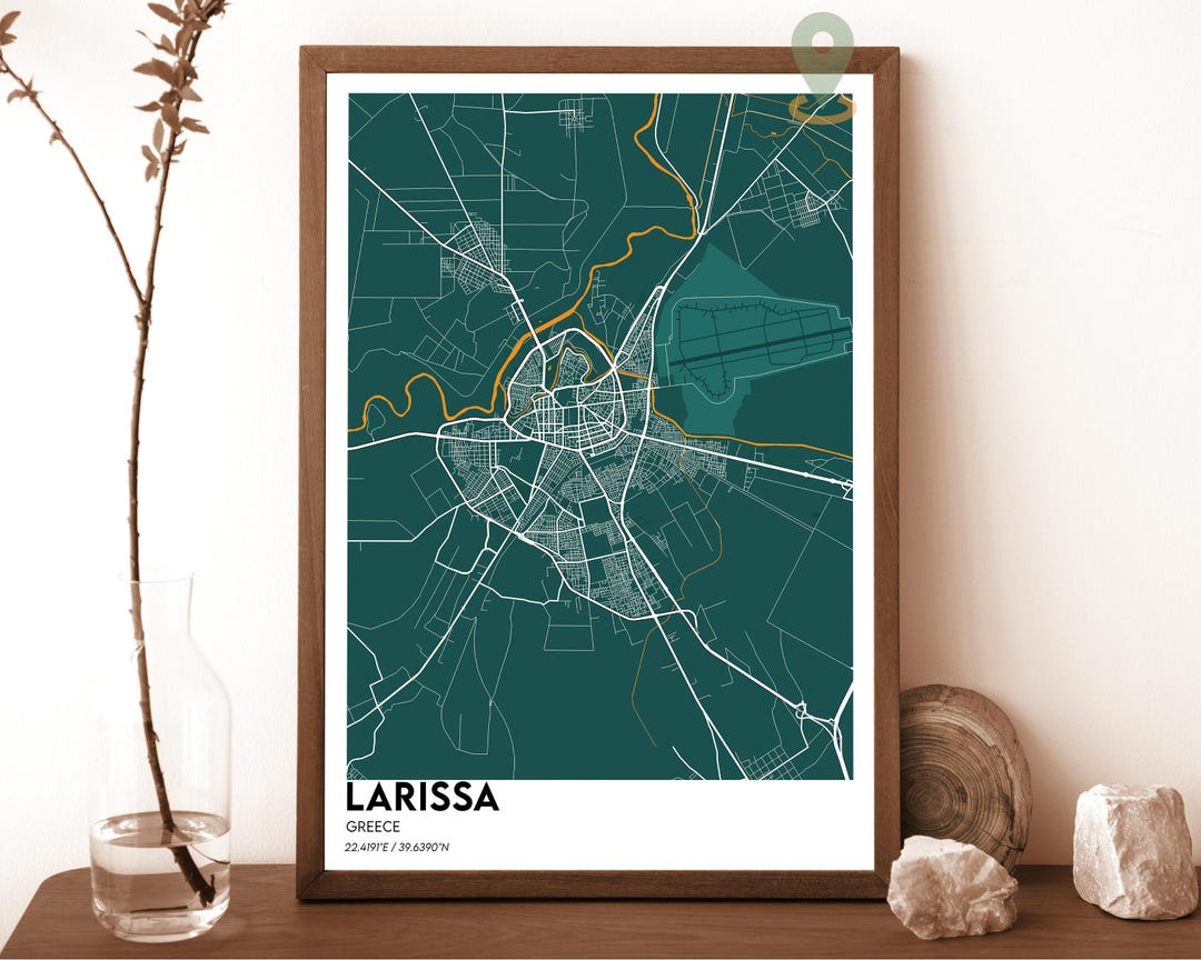 Larissa Map, Larissa Map Print, Larissa Wall Art, Larissa Travel Poster ...