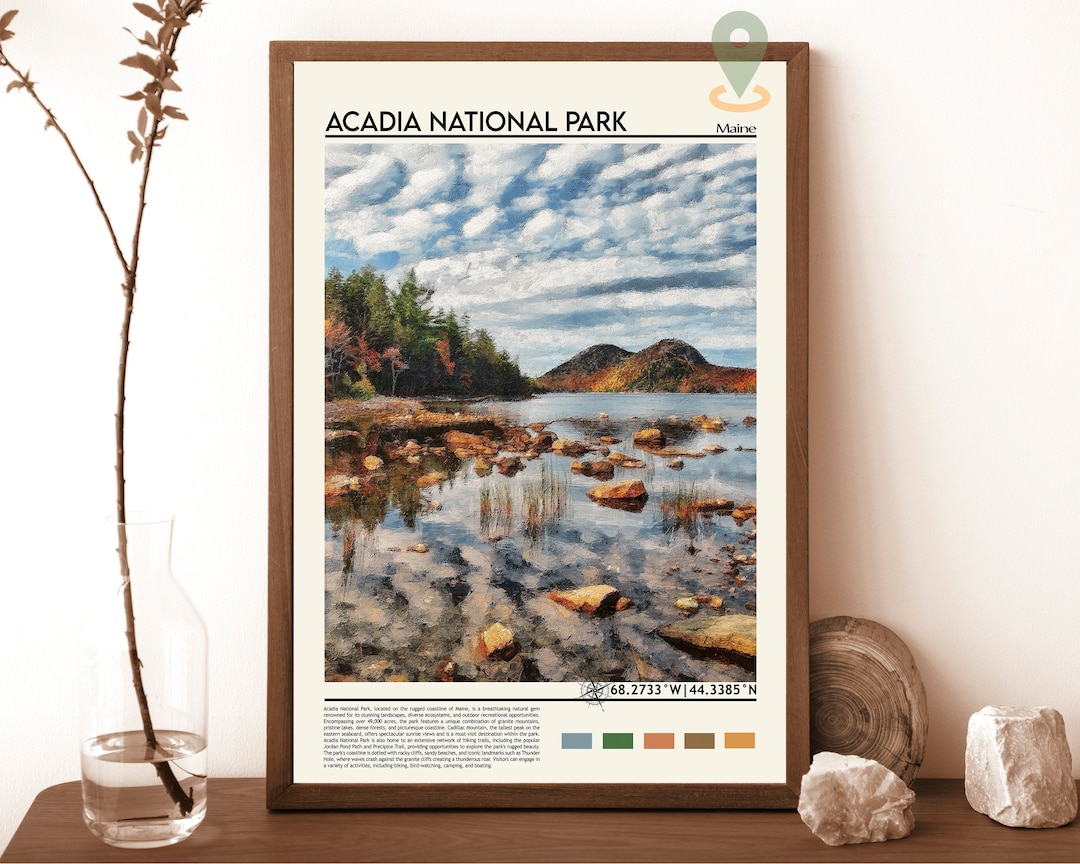 Acadia National Park Poster, Acadia Poster, Maine Poster, Illustration ...
