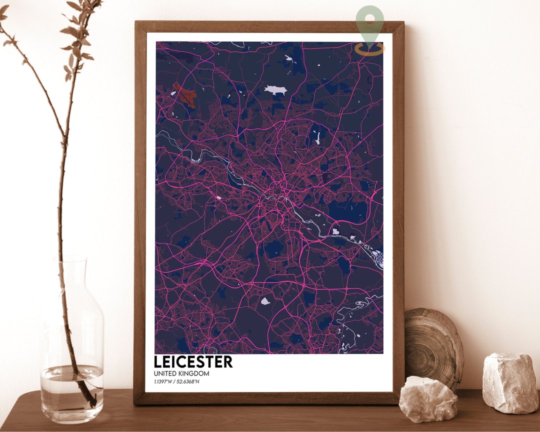 Leicester Map , Leicester Map Print, Leicester City Map, Leicester Wall ...