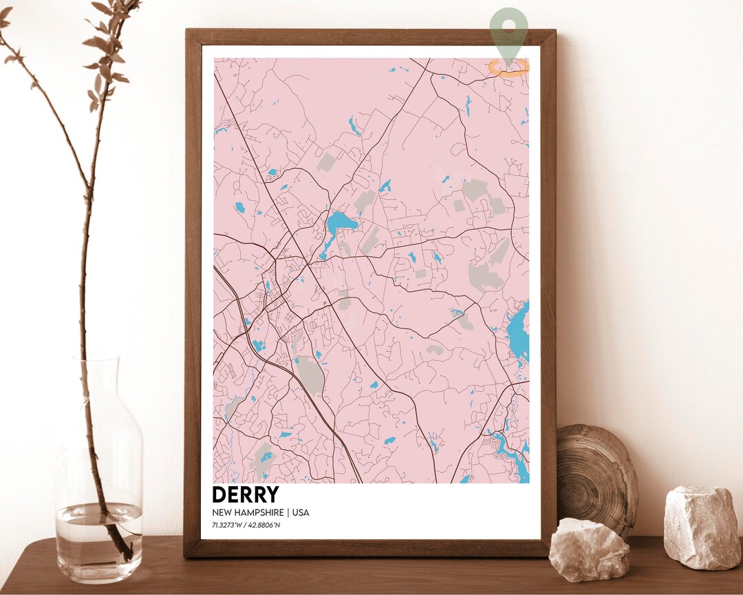 Derry Map , Derry Map Print, Derry Personalized Map, Derry Wall Art ...