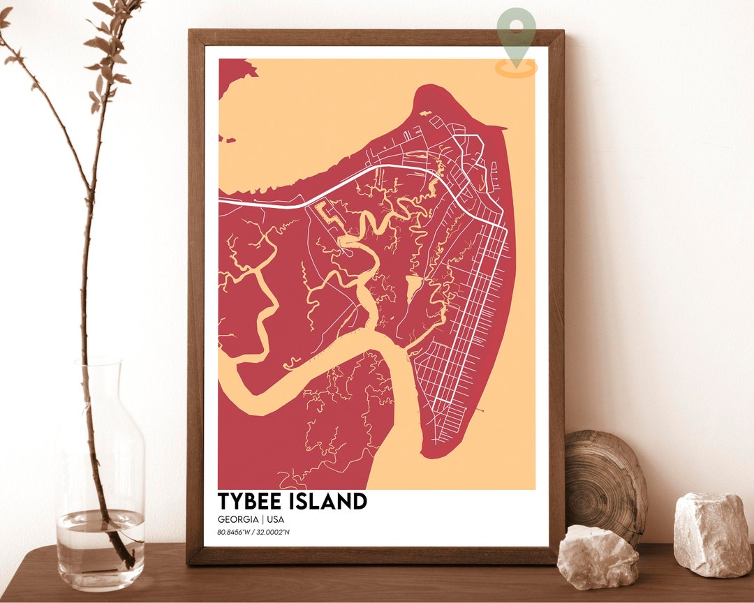 Tybee Island Map, Tybee Island Map Print, Tybee Island Personalized Map ...