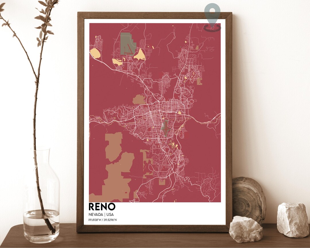 Reno Map, Reno Map Print, Reno Personalized Map, Reno City, Reno Travel ...