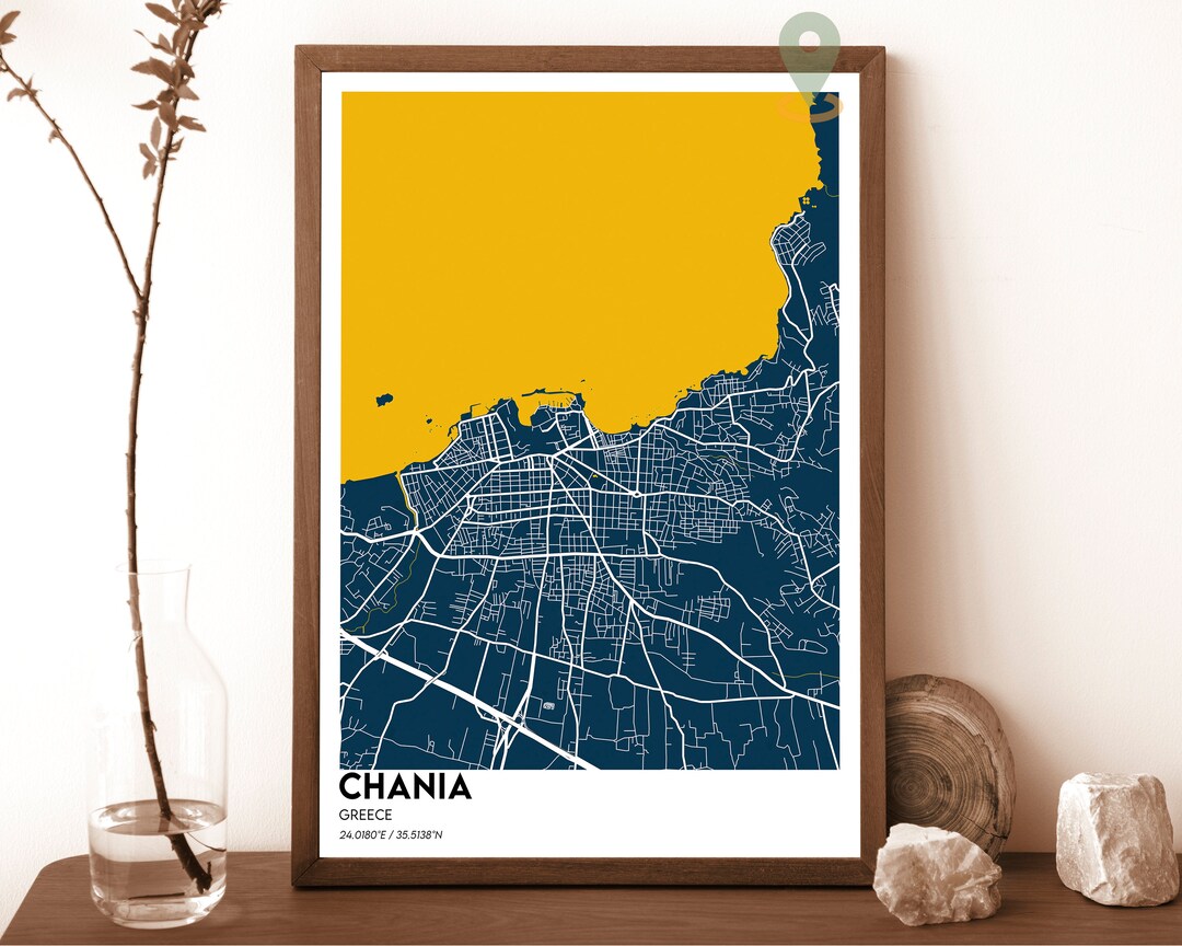 Chania Map, Chania Map Print, Chania Personalized Map, Chania Wall Art ...