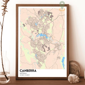 Canberra City Map, Canberra Map Print, Canberra Personalized Map ...