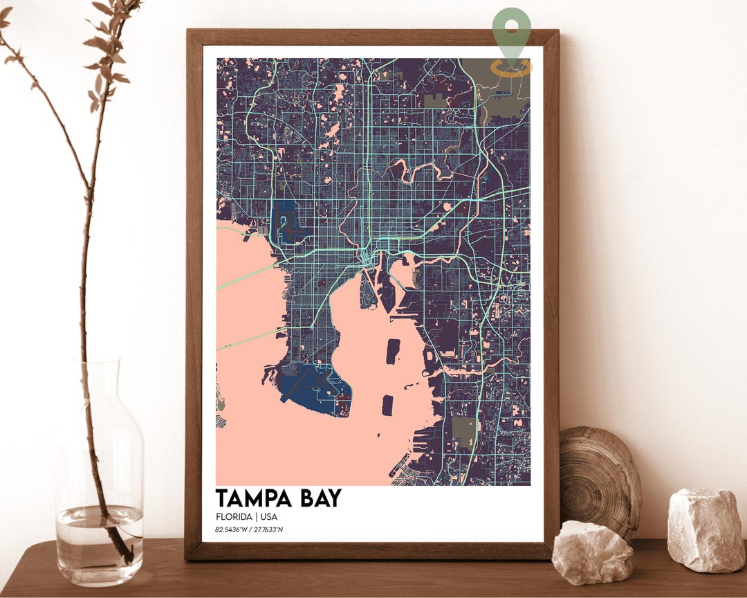 Tampa Bay Map, Tampa Bay Map Print, Tampa Bay Custom Map, Tampa Bay ...