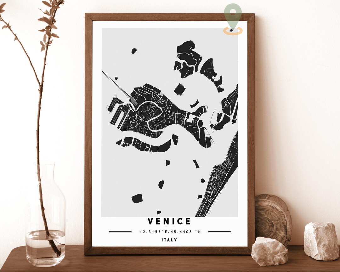Mapa de Venecia, Impresión de mapas de Venecia, Mapa personalizado de ...