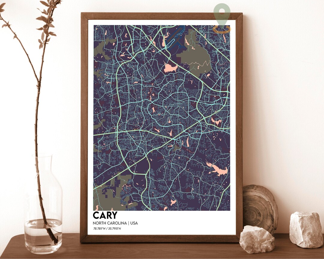 Cary Map, Cary Map Print, Cary Personalized Map, Cary Wall Art, Cary ...