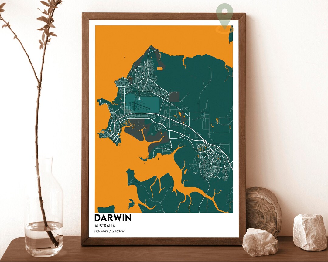 Darwin Map, Darwin Map Print, Darwin Personalized Map, Darwin Wall Art ...