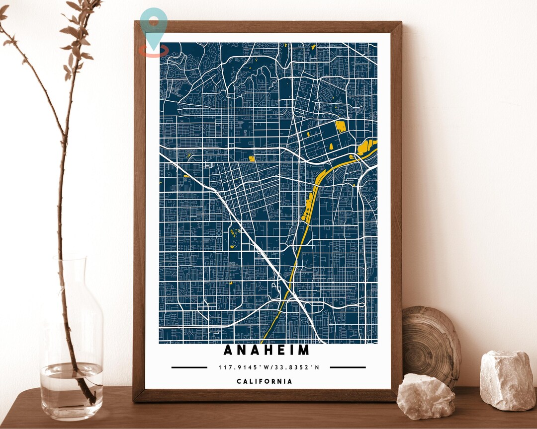 Mapa de Anaheim, impressão de mapa de Anaheim, arte de parede de ...