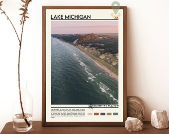 Lake Michigan Travel Poster, Great Lakes Wall Art, Great Lakes Print ...