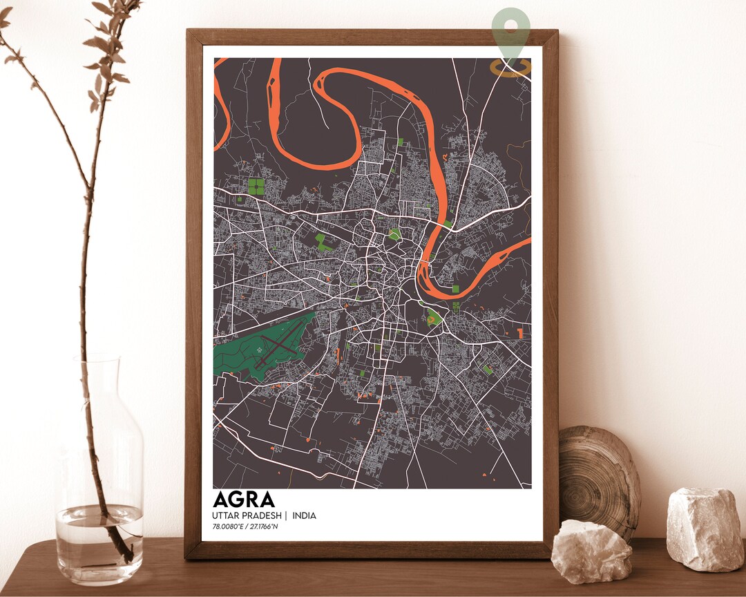Agra Map , Agra Map Print, Agra Personalized Map Art, Agra Wall Art ...