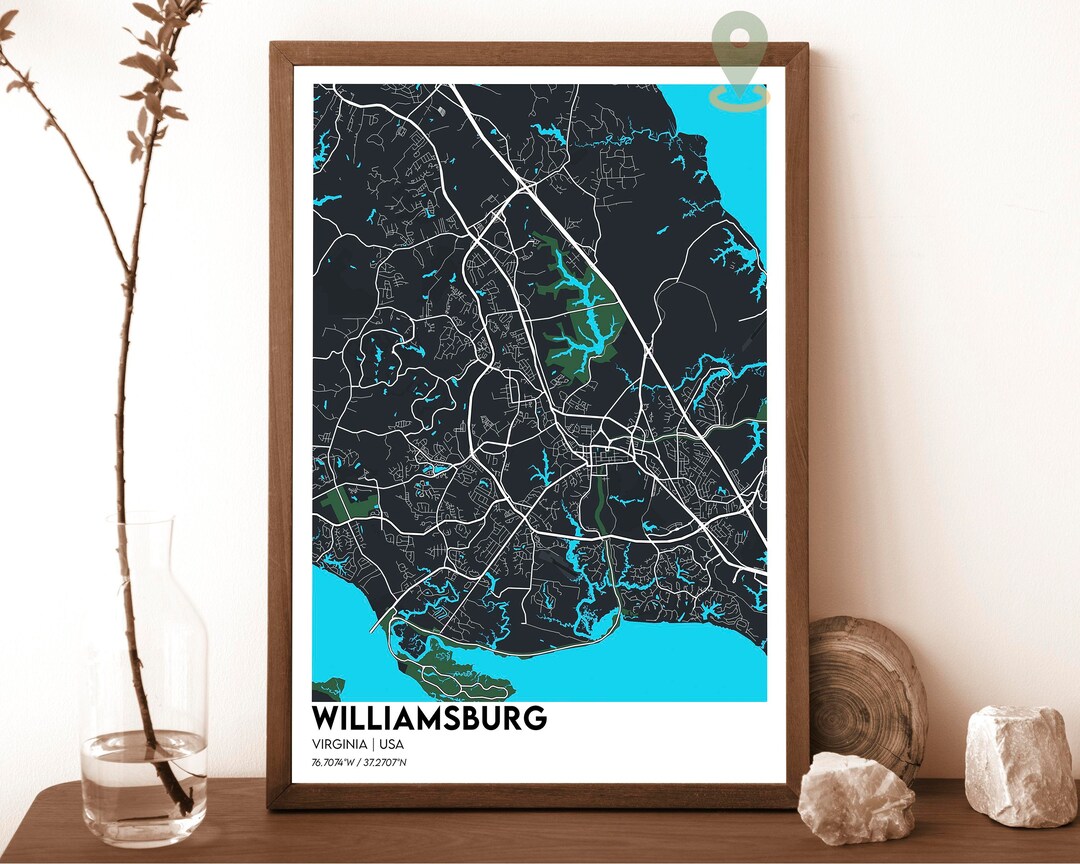 Williamsburg Map, Williamsburg Map Print, Williamsburg Personalized Map ...
