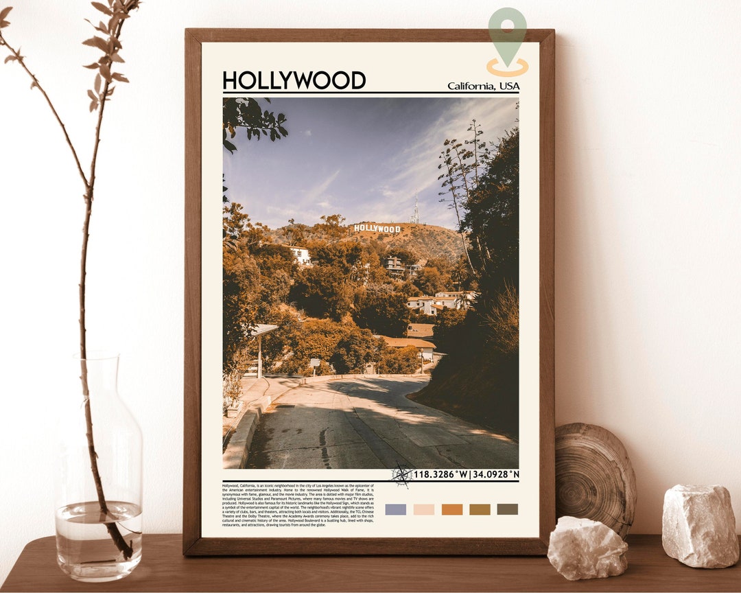 Hollywood Print, Hollywood Poster, Hollywood Wall Art, Hollywood Travel ...
