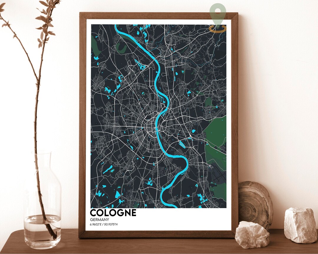 Cologne Map Print, Cologne Germany Map Poster, Colour Cologne Map Wall ...