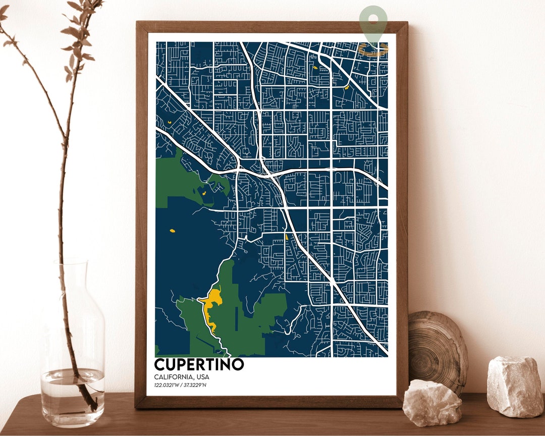 Cartel del mapa de Cupertino, impresión del mapa de Cupertino, mapa ...