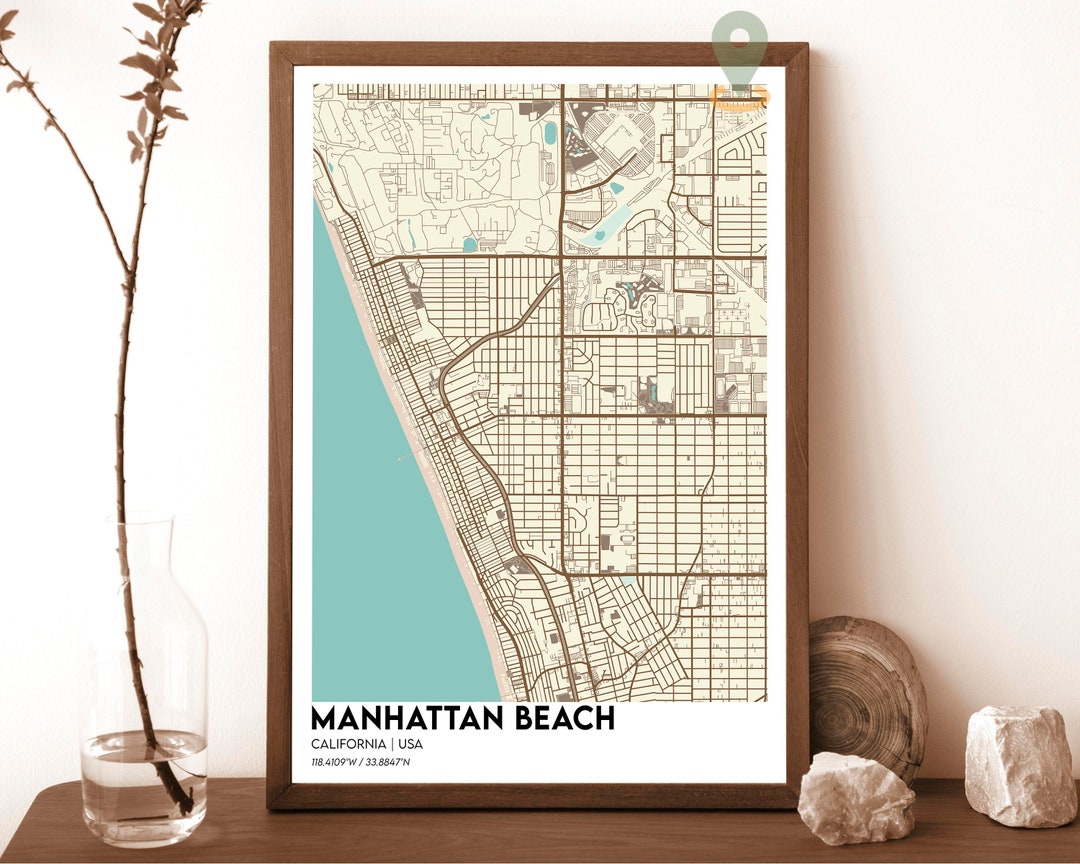 Ç Poster, Manhattan Beach Map Print, Manhattan Beach Personalized Map ...