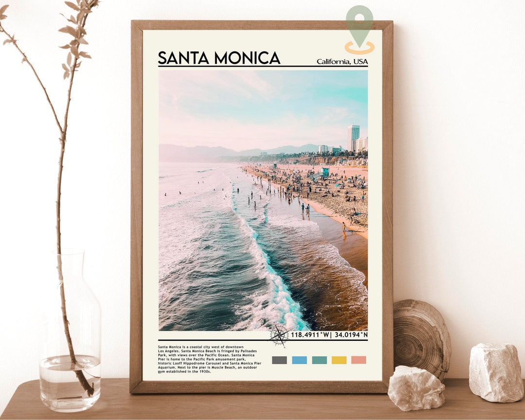 Santa Monica Print, Vintage Poster, Santa Monica Kunst, Santa Monica ...