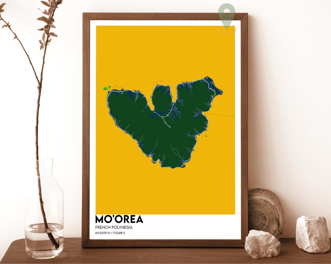 Moorea Map, Moorea Map Print, Moorea Wall Art, Moorea Travel Poster ...