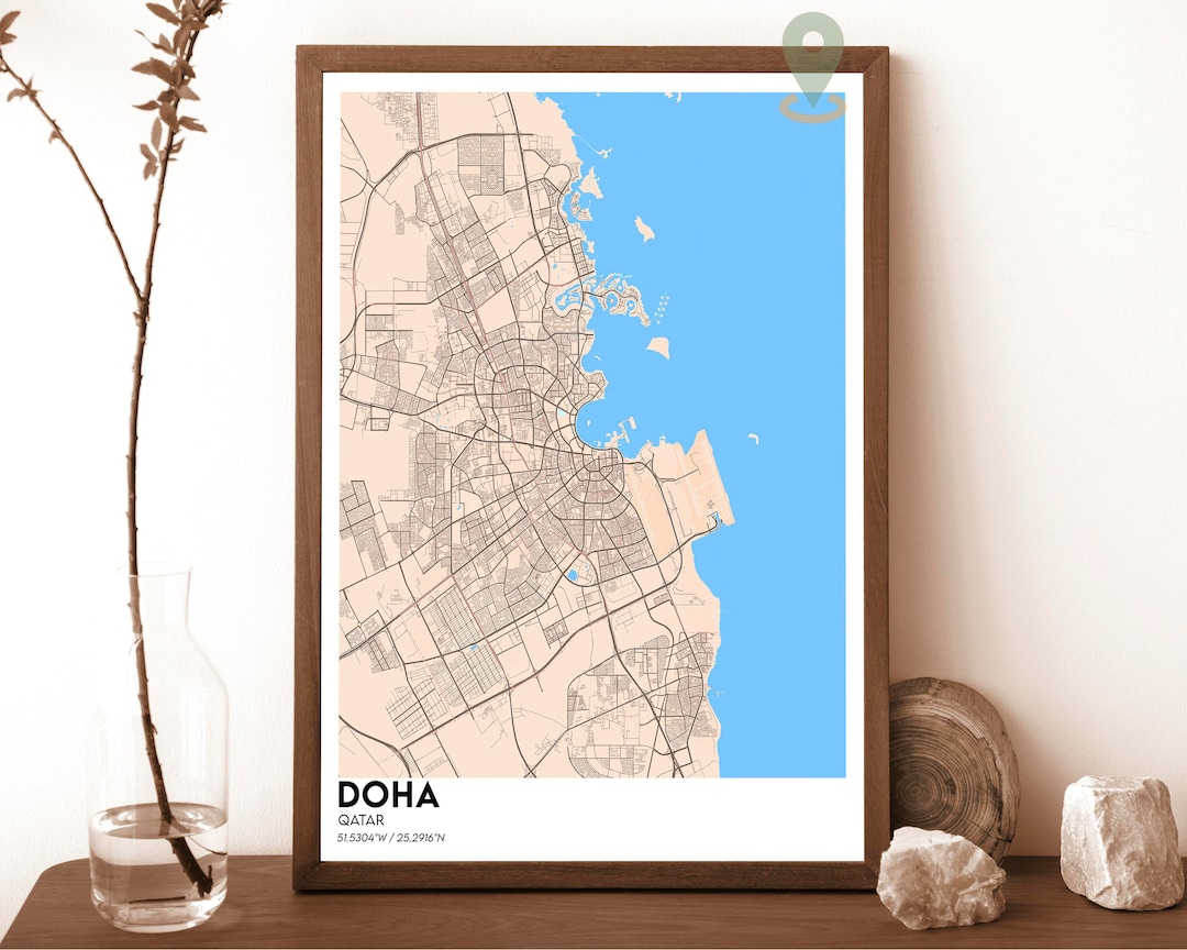 Doha Map , Doha Map Print, Doha Personalized Map, Doha Wall Art, Doha ...
