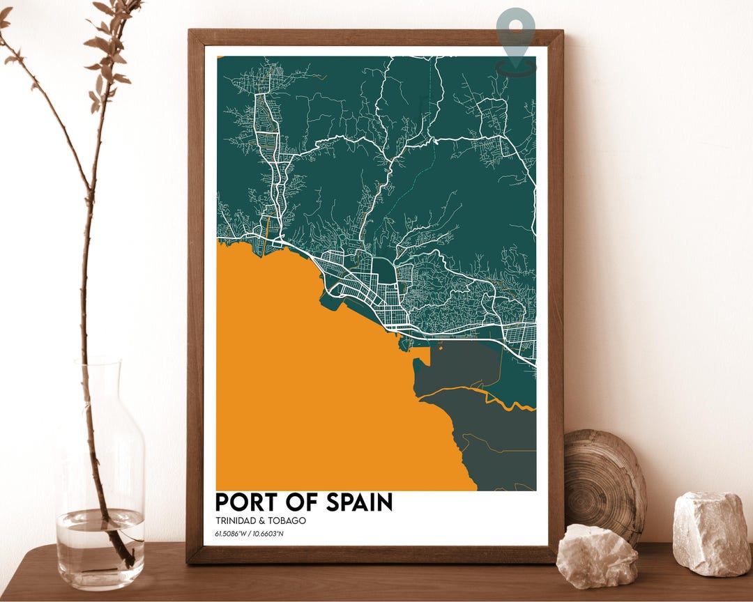 Port of Spain Map, Port of Spain Map Print, Port of Spain City, Port of ...