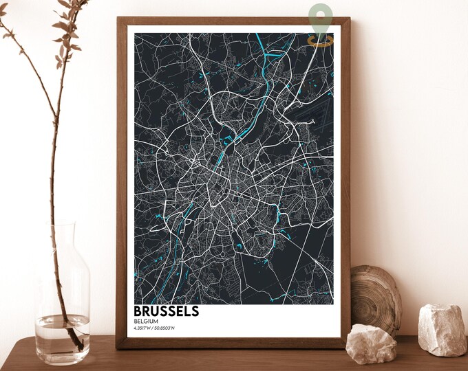 Brussels Map Poster, Brussels Map Print, Brussels Personalized Map Art ...