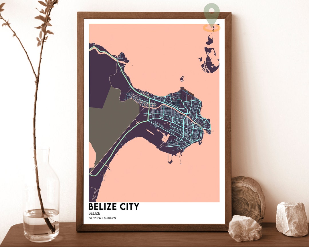 Belize City Map, Belize City Map Print, Belize City Personalized Map ...