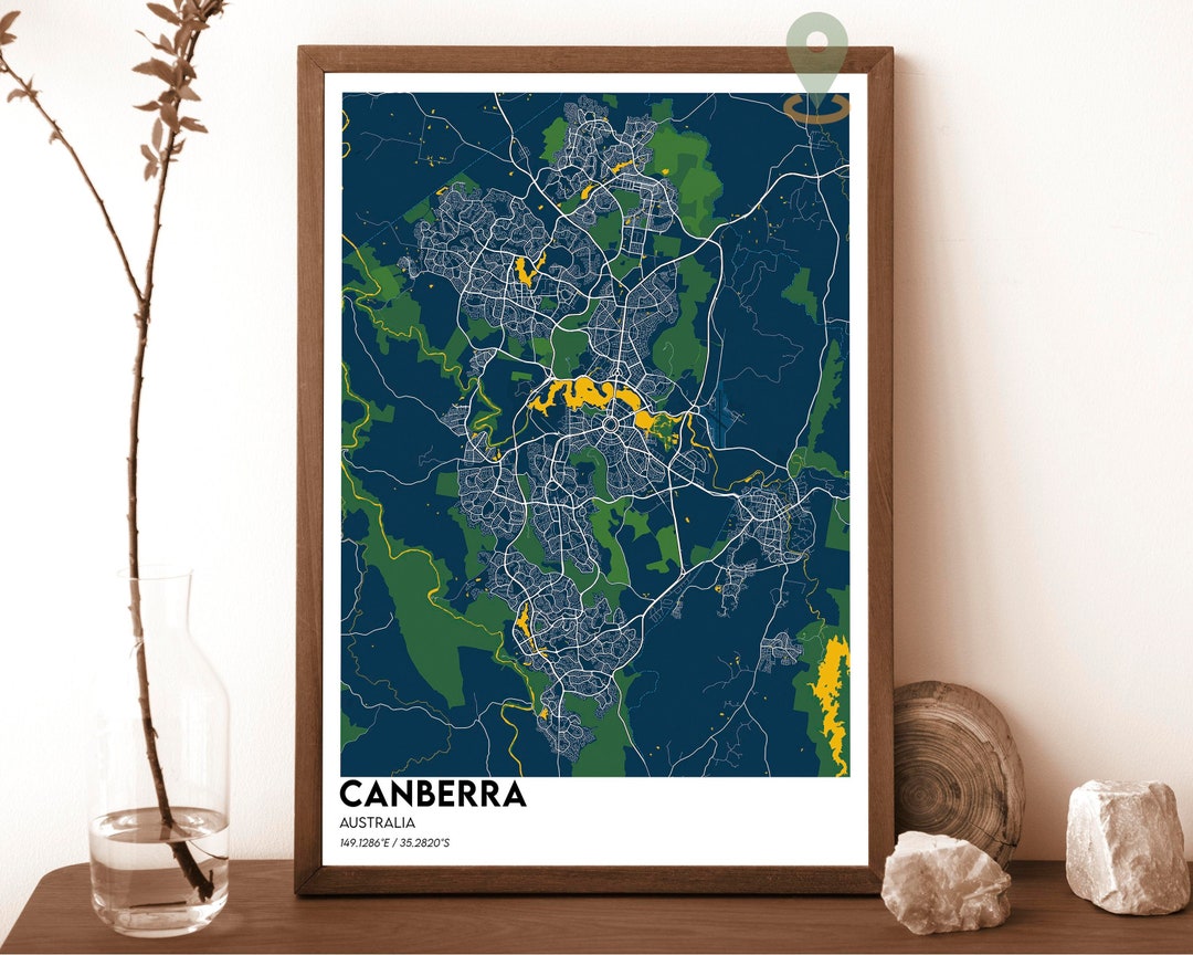 Canberra City Map, Canberra Map Print, Canberra Personalized Map ...