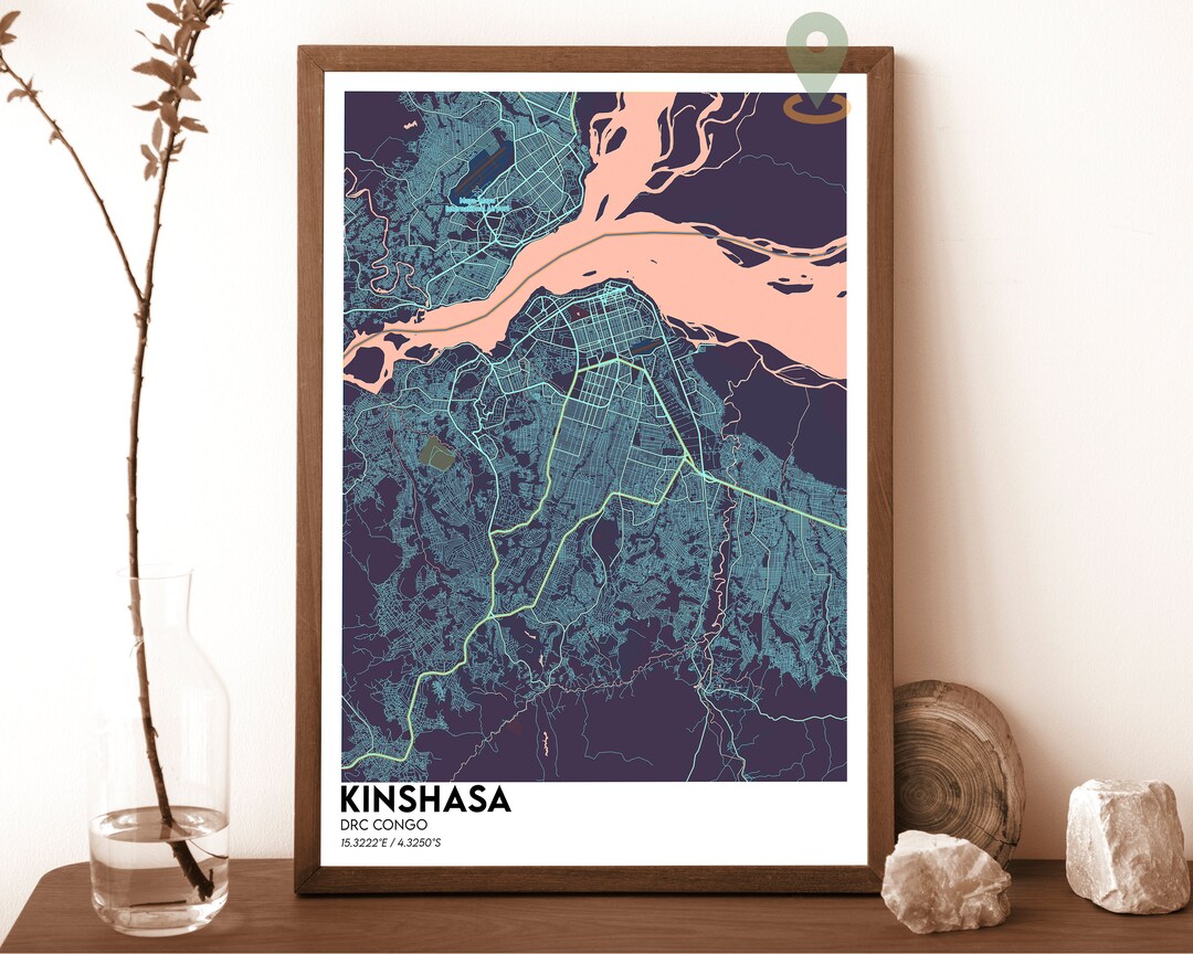 Kinshasa Map , Kinshasa Map Print, Kinshasa Personalized Map, Kinshasa ...