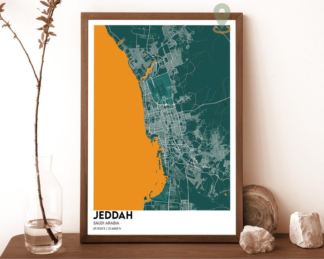 Jeddah Map, Jeddah Map Print, Jeddah Wall Art, Jeddah Travel Poster ...