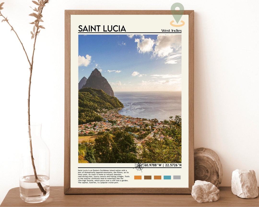 Saint Lucia Print, Vintage Poster, Saint Lucia Wall Art, Saint Lucia ...