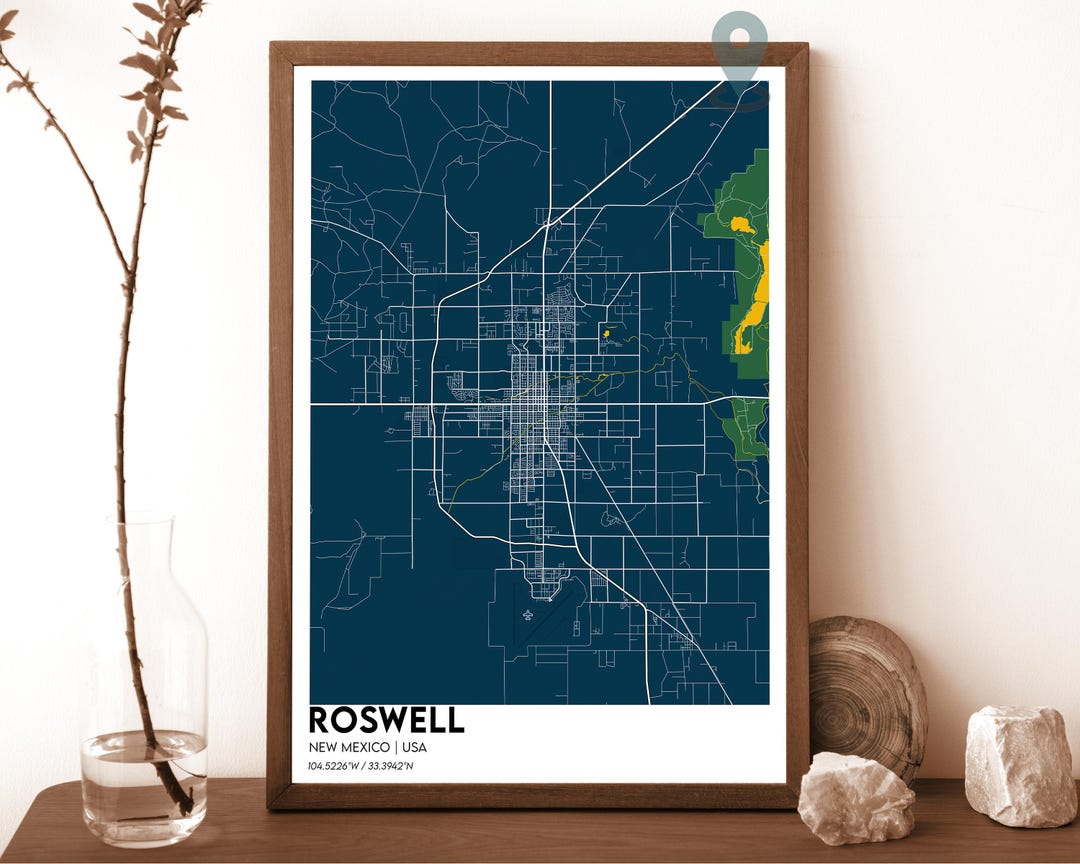 Roswell Map, Roswell Map Print, Roswell Personalized Map, Roswell City ...