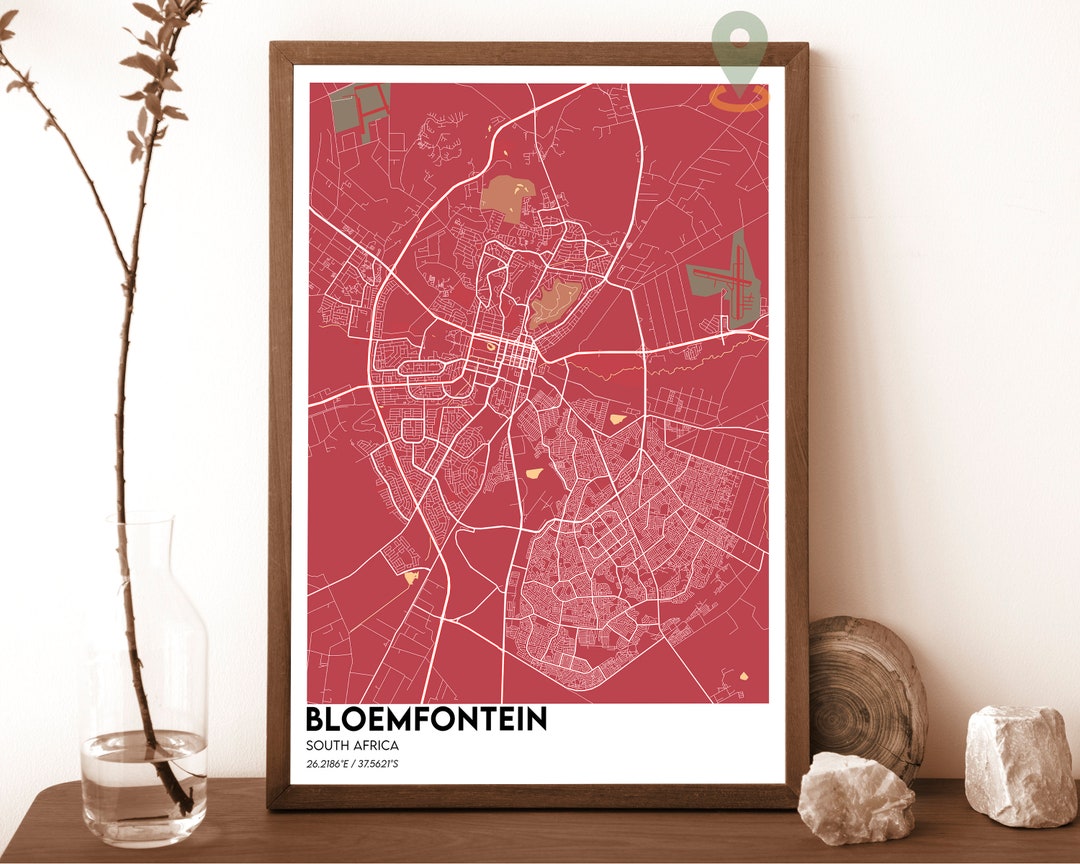 Bloemfontein Map Poster , Bloemfontein Map Print, Bloemfontein Poster Print, Bloemfontein Wall ...