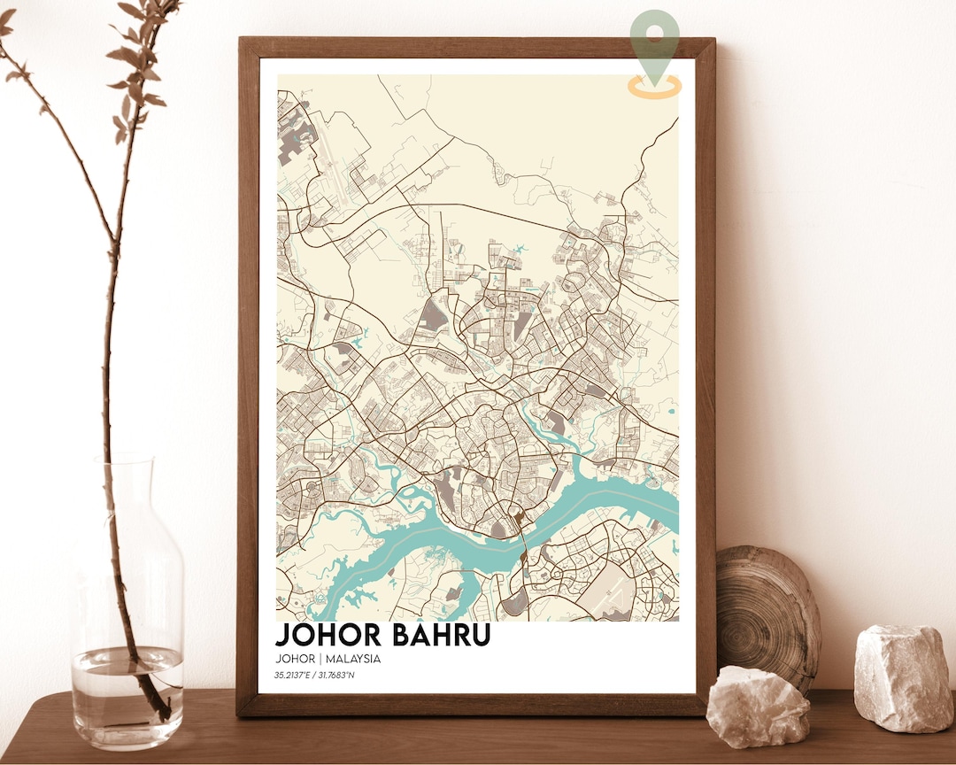 Johor Bahru Map, Johor Bahru Map Print, Johor Bahru Wall Art, Johor ...