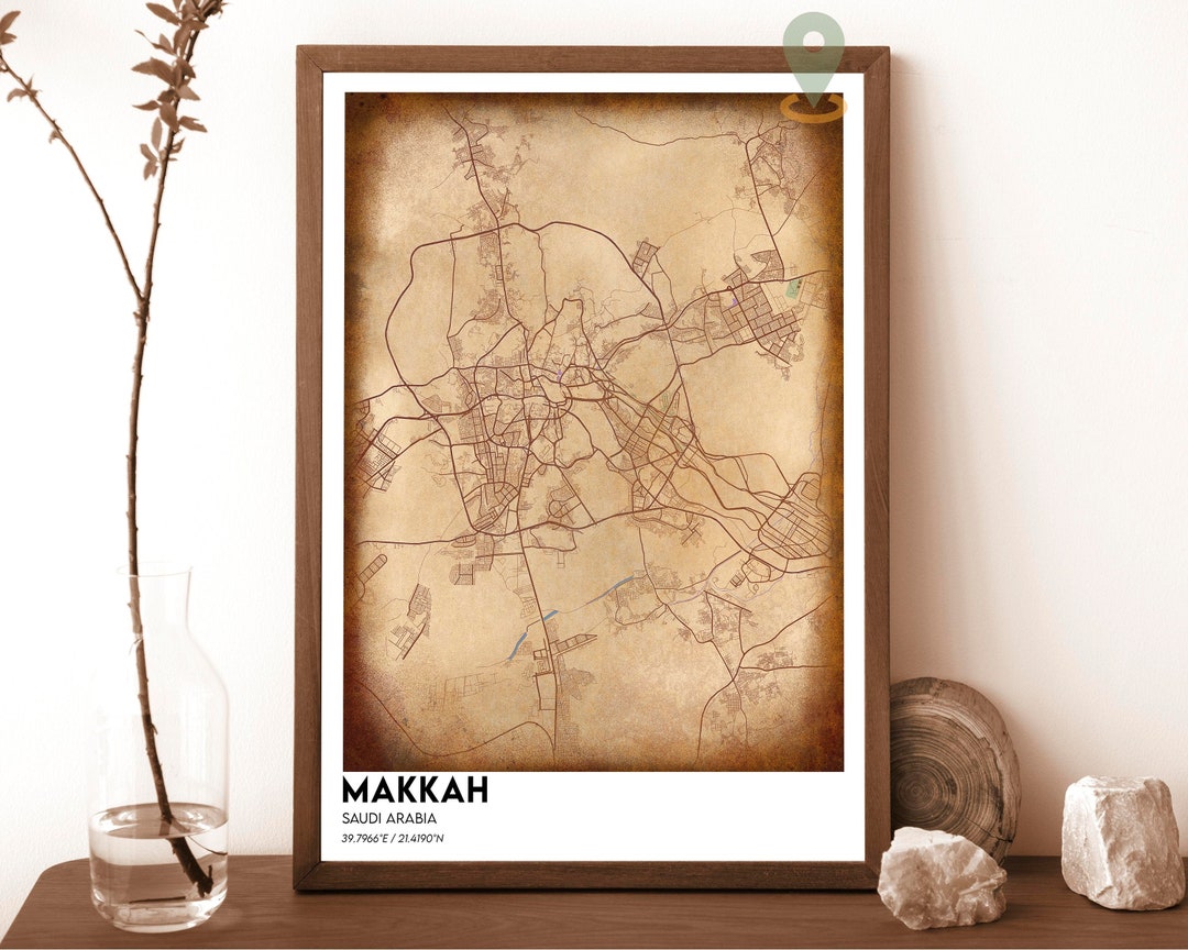 Mecca Map, Mecca Map Print, Mecca Personalized Map, Mecca Wall Art ...
