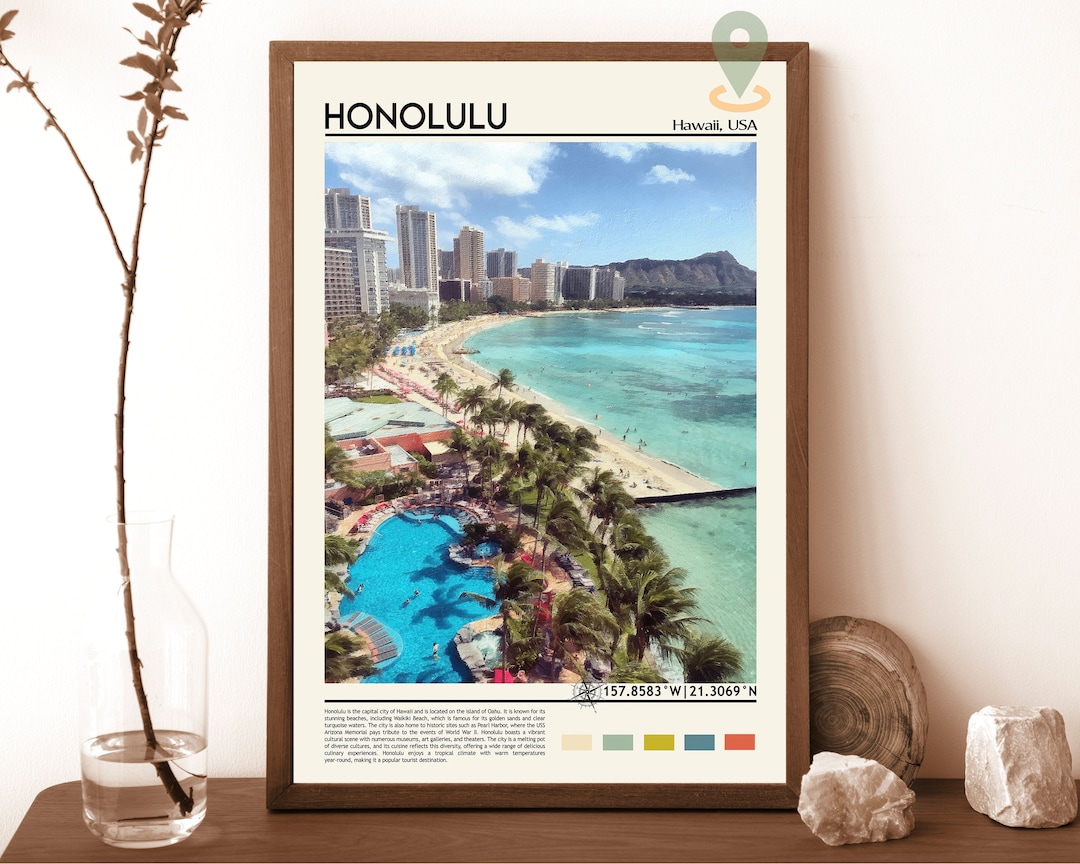 Honolulu Print, Honolulu Poster, Honolulu Wall Art, Honolulu Travel ...
