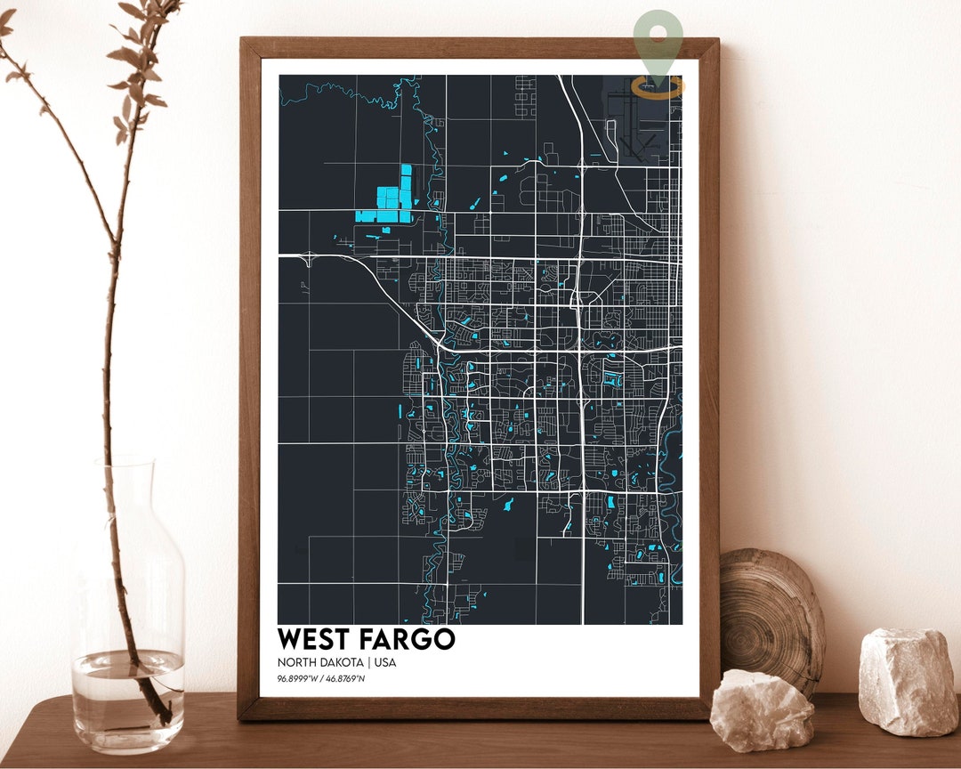 West Fargo Map, West Fargo Map Print, West Fargo Personalized Map, West ...